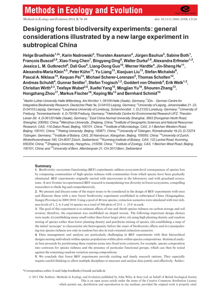 Designing Forest Biodiversity Experiments: General Considerations ...