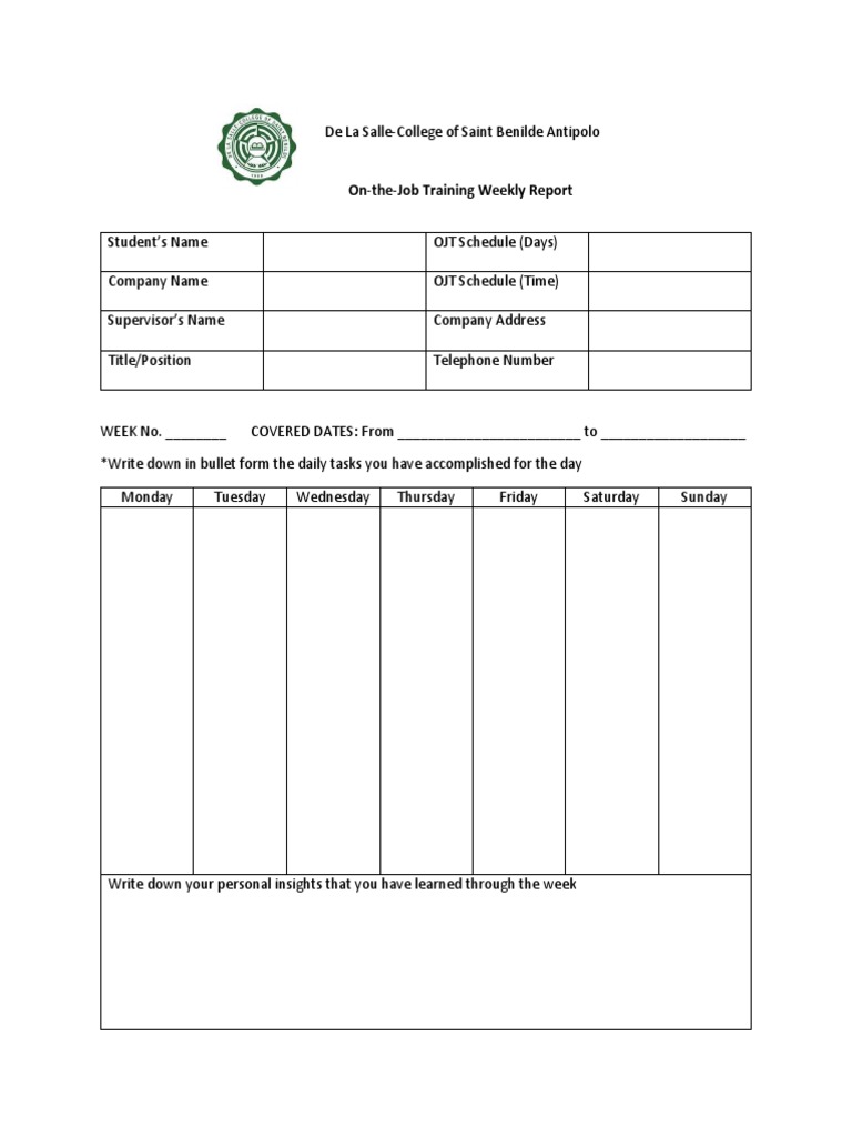 Ojt Weekly Report Template | PDF