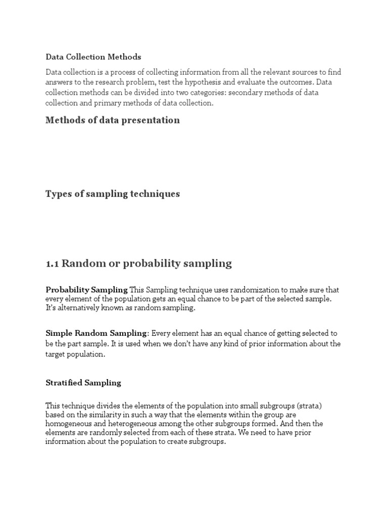 Data Collection Methods | PDF | Sampling (Statistics) | Probability And ...