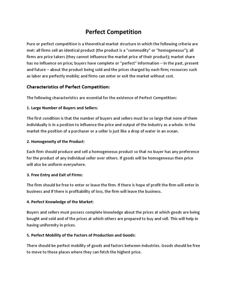 Characteristics of Perfect Competition | PDF | Perfect Competition | Prices