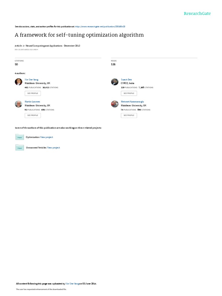 Self-Tuning Optimization Framework | PDF | Metaheuristic | Mathematical Optimization