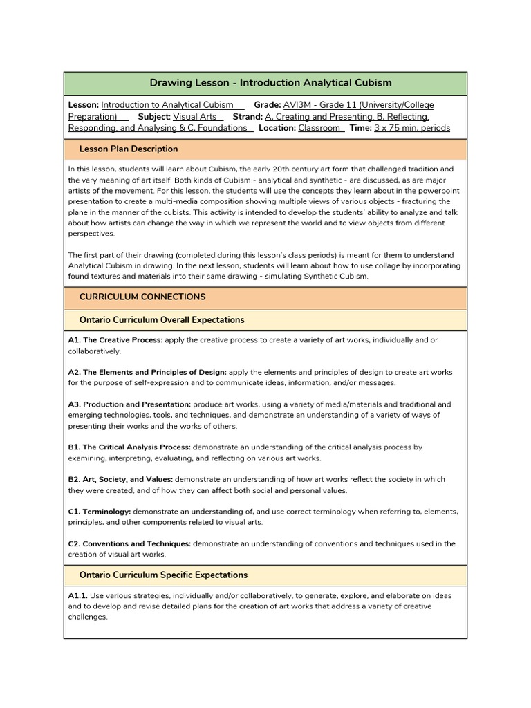 Drawing Lesson - Introduction Analytical Cubism | PDF | Cubism | Drawing