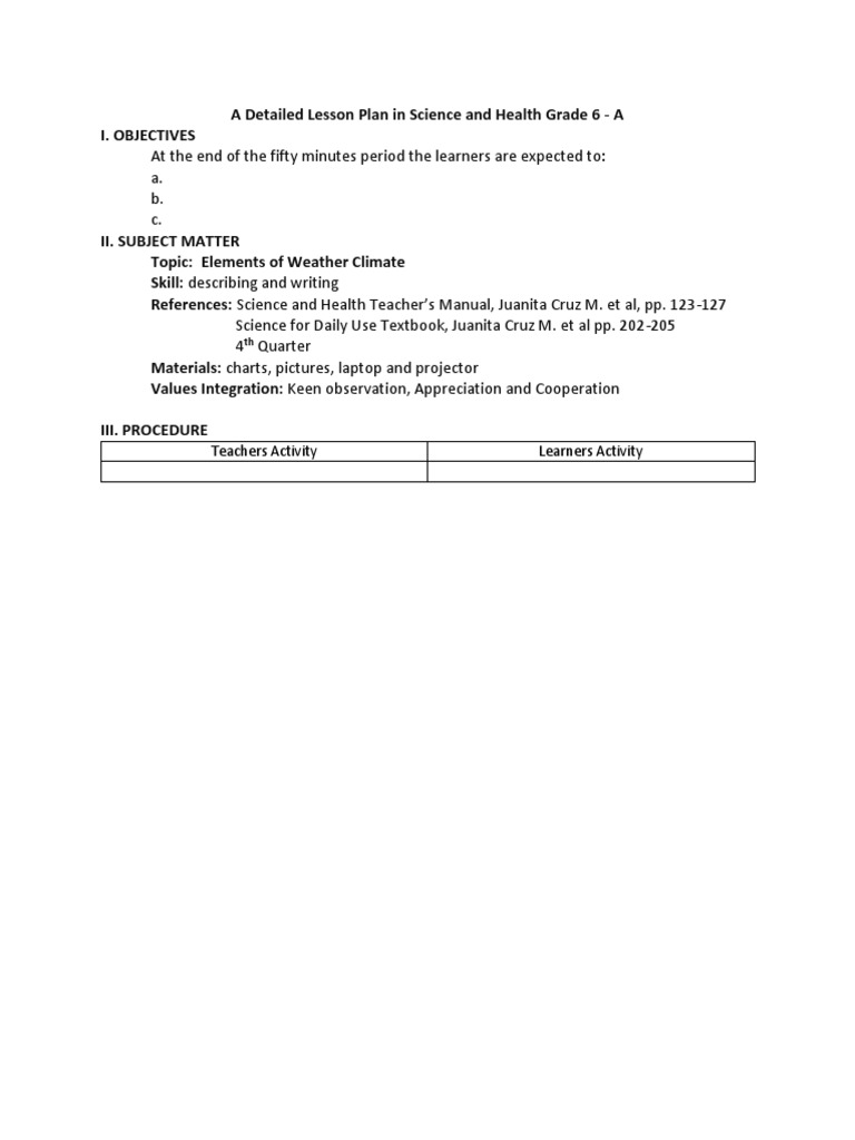 A Detailed Lesson Plan in Science and Health Grade 6 | PDF