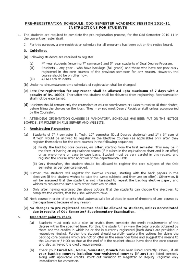 Odd Semester Pre-Registration Guide 2010-11 | PDF | Academic Term ...