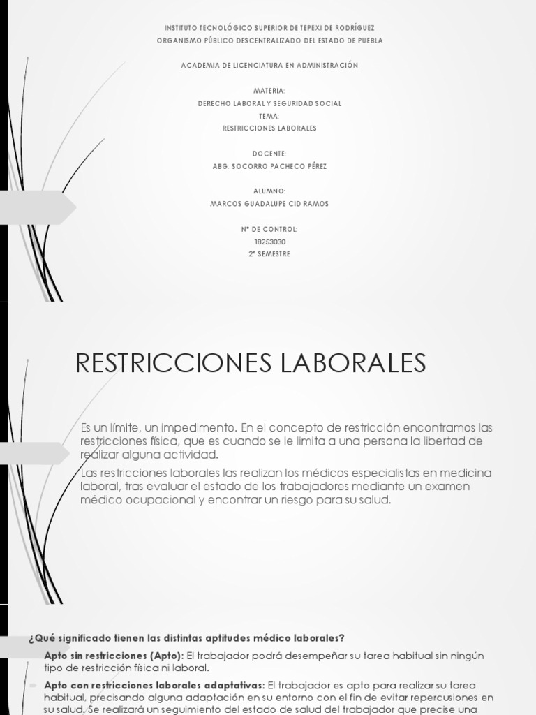 Restricciones Laborales | PDF | Derecho laboral | Medicina