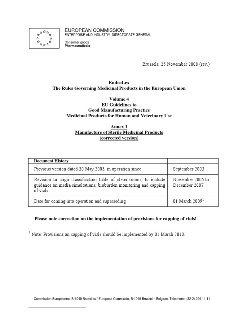 EU GMP Annex 1 - Sterile Medicinal Product - 2008 | Download Free PDF ...