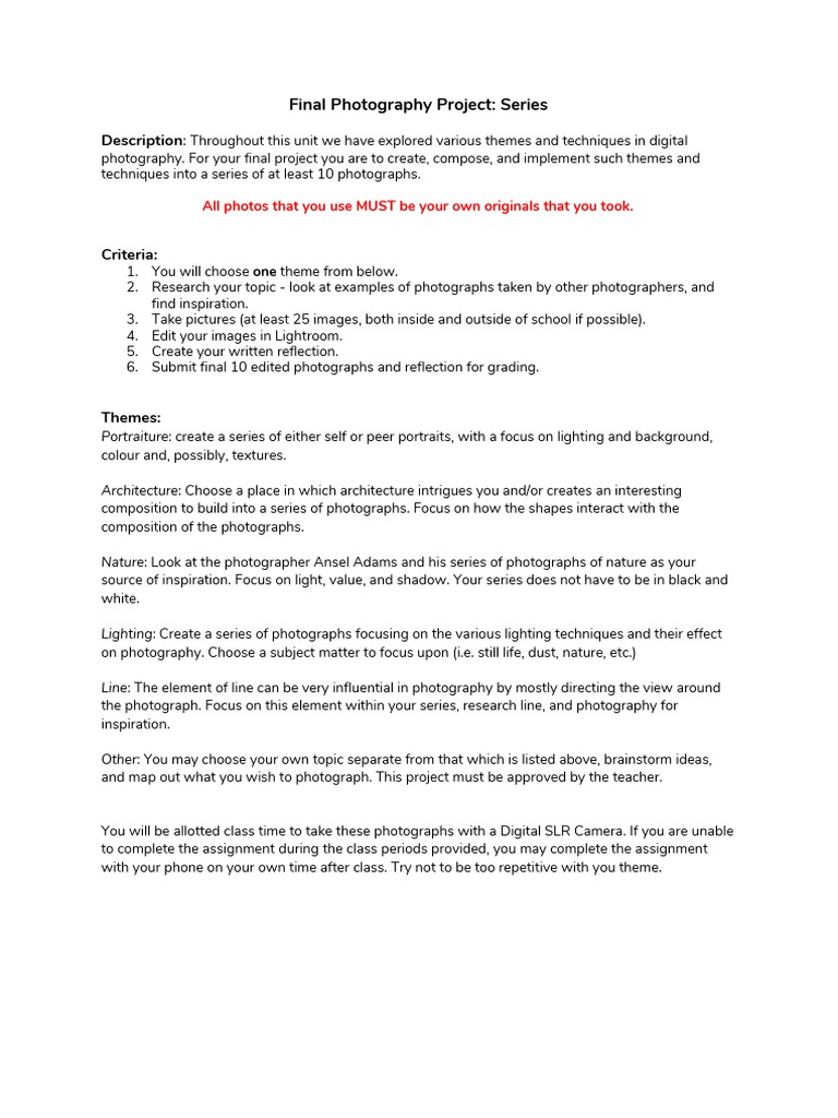 Final Photography Project Series Guide | PDF | Composition (Visual Arts ...