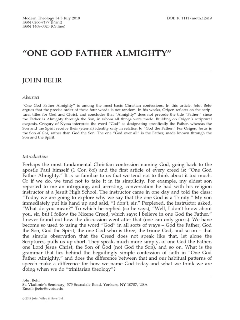 One God Father Almighty | PDF | God The Father | Trinity