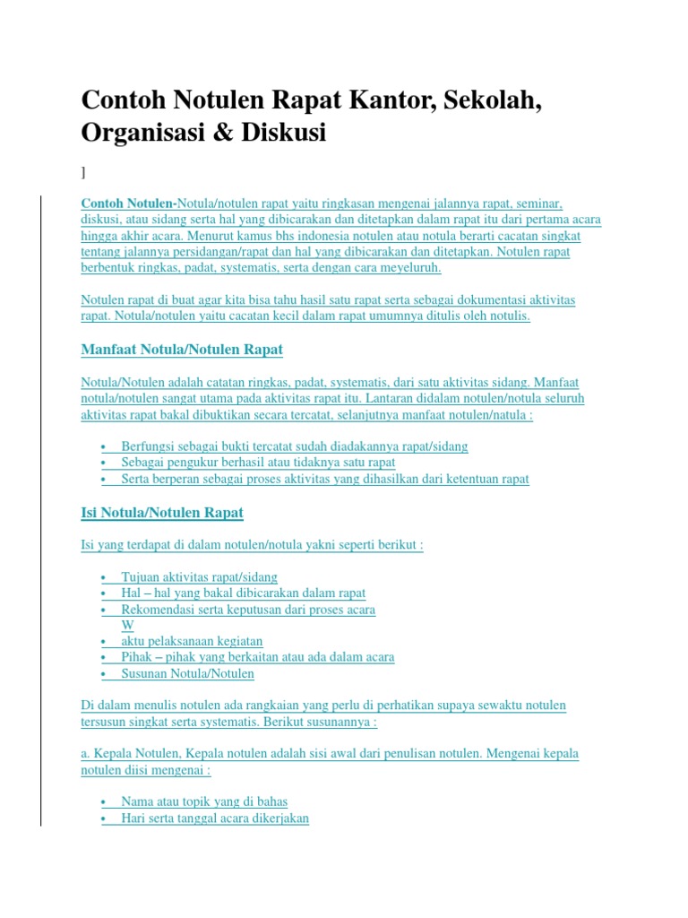 Contoh Notulen Rapat Kantor | PDF