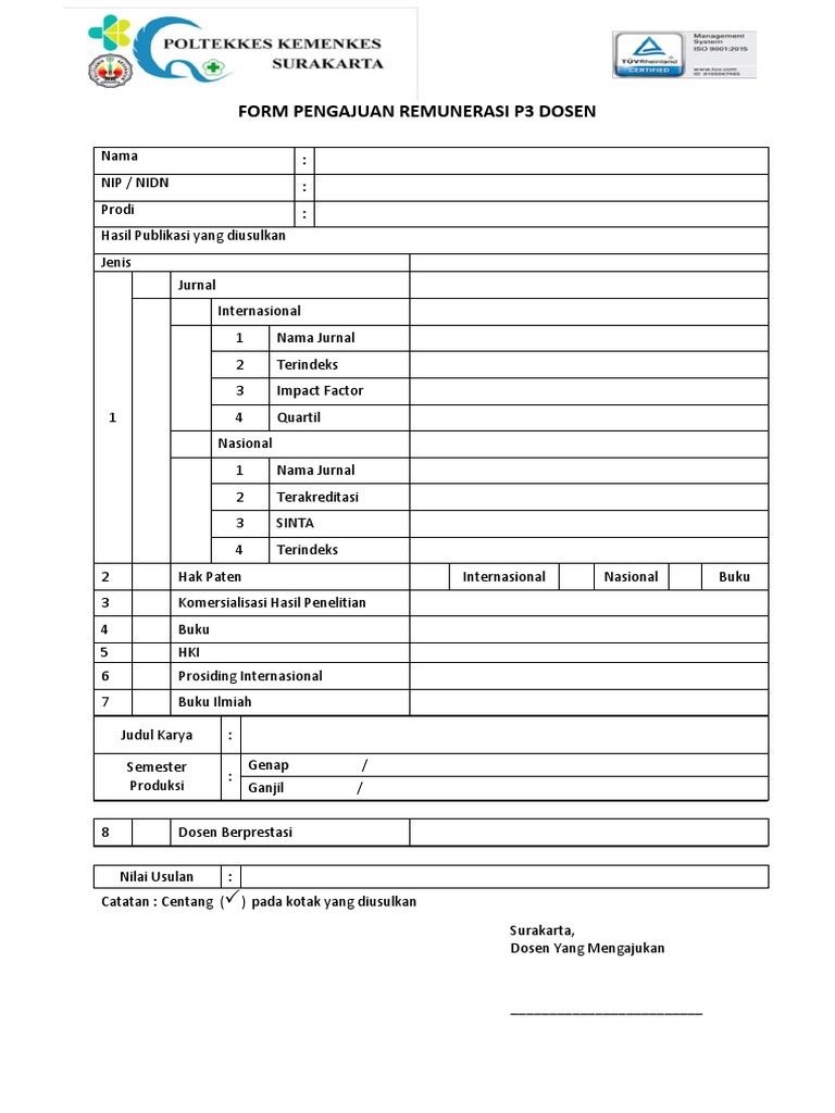 Form Pengajuan Remunerasi p3 Dosen | PDF