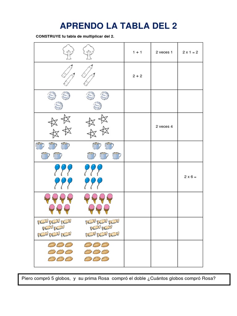 Aprendo la Tabla del 2 y Multiplicación | PDF | Ocio | Enseñanza de ...
