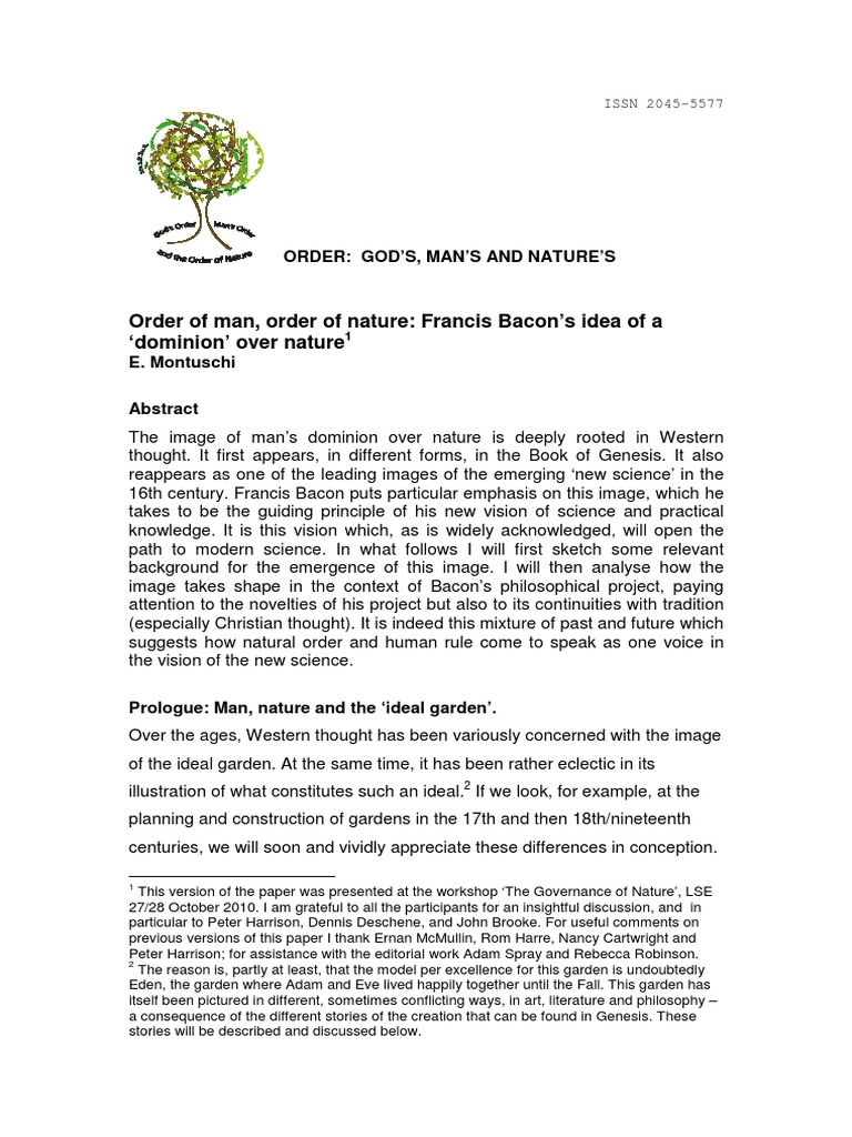 Order of Man, Order of Nature: Francis Bacon's Idea of A Dominion' Over ...
