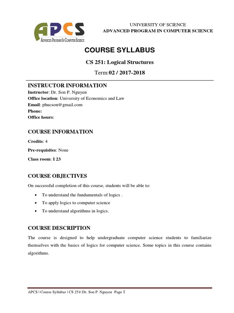 APCS Syllabus Logical Structures 2017-2018 | PDF | Logic | Computer Science