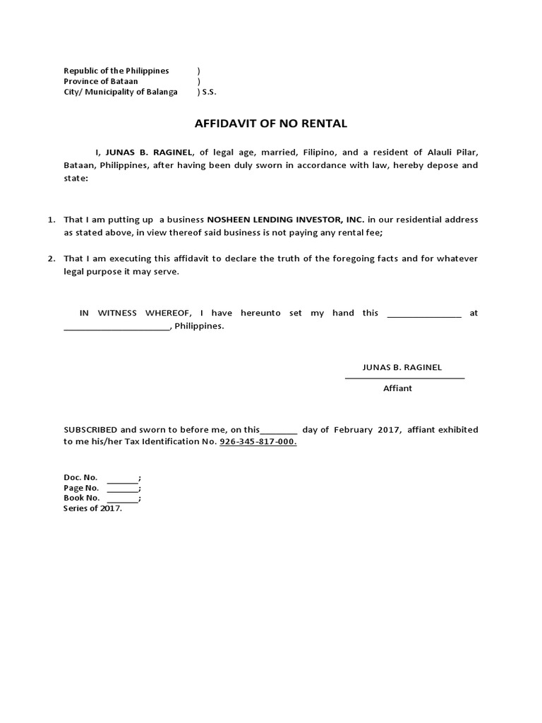 Affidavit of No Rental | PDF