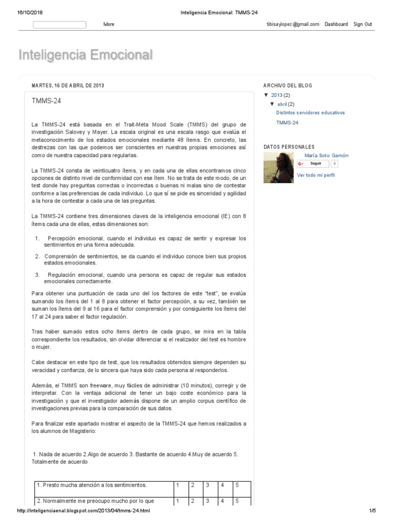 Inteligencia Emocional - TMMS-24 | Descargar gratis PDF | Inteligencia ...