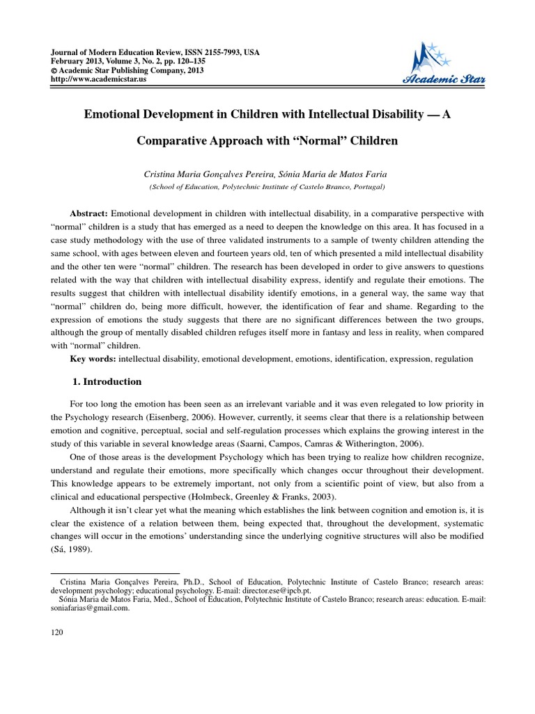 Emotional Development in Children With Intellectual Disability - A ...