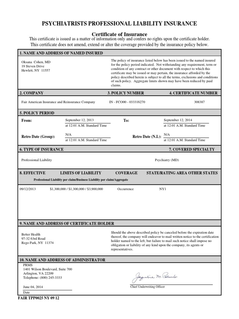 Psychiatrists Professional Liability Insurance | PDF | Liability ...