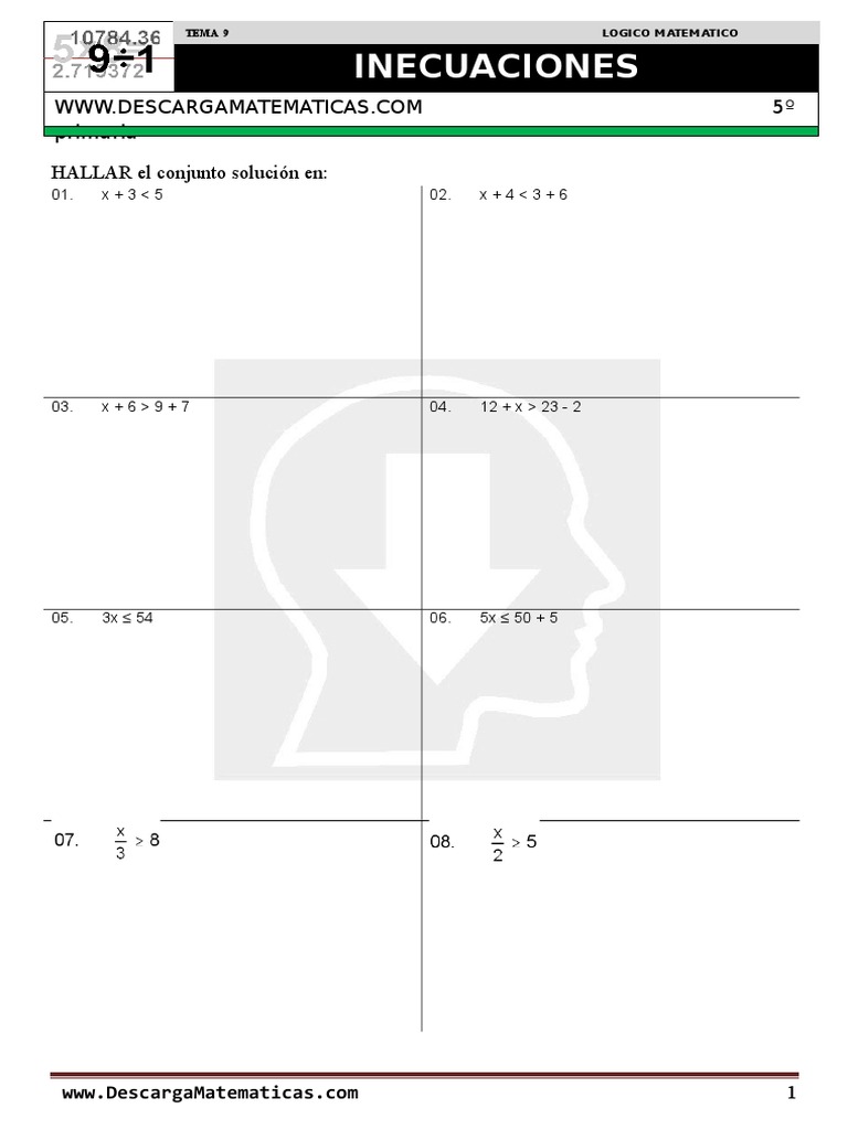 Inecuaciones Quinto de Primaria | PDF