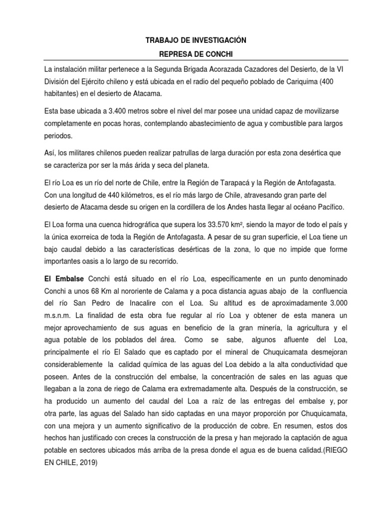 Embalse Conchi: Infraestructura y Beneficios | PDF | Agua y el medio ...
