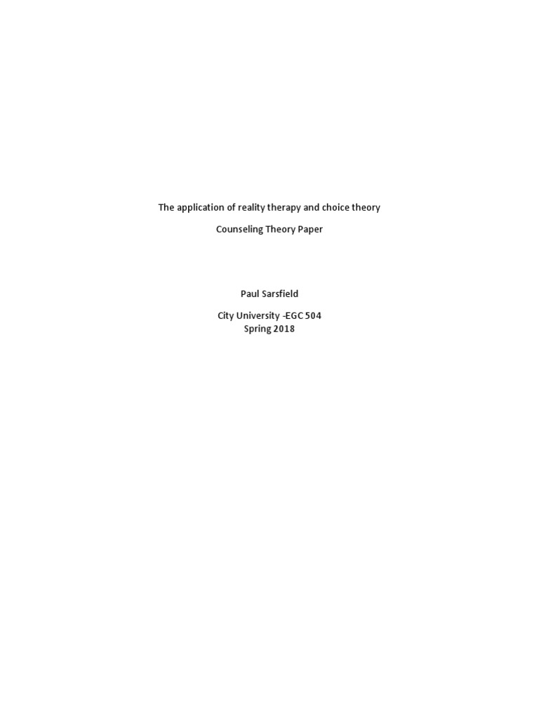 The Application of Reality Therapy and Choice Theory | PDF ...