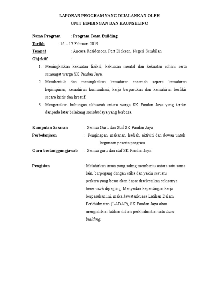 Laporan Program Team Building | PDF