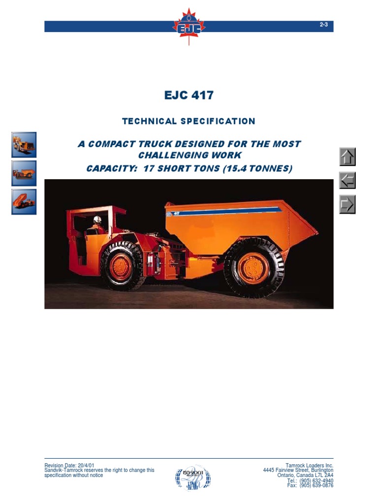 Technical Specification and Dimensional Drawing of the Sandvik EJC 417 ...