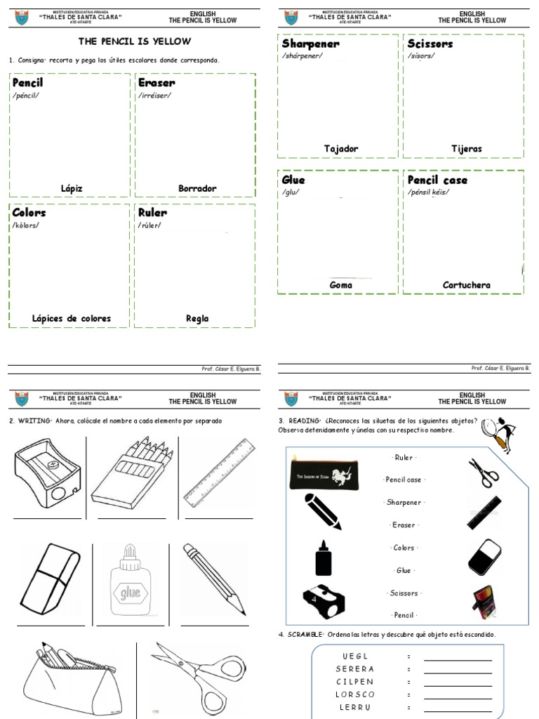 1ro School Objects | PDF | Grafito | Implementos de escritura