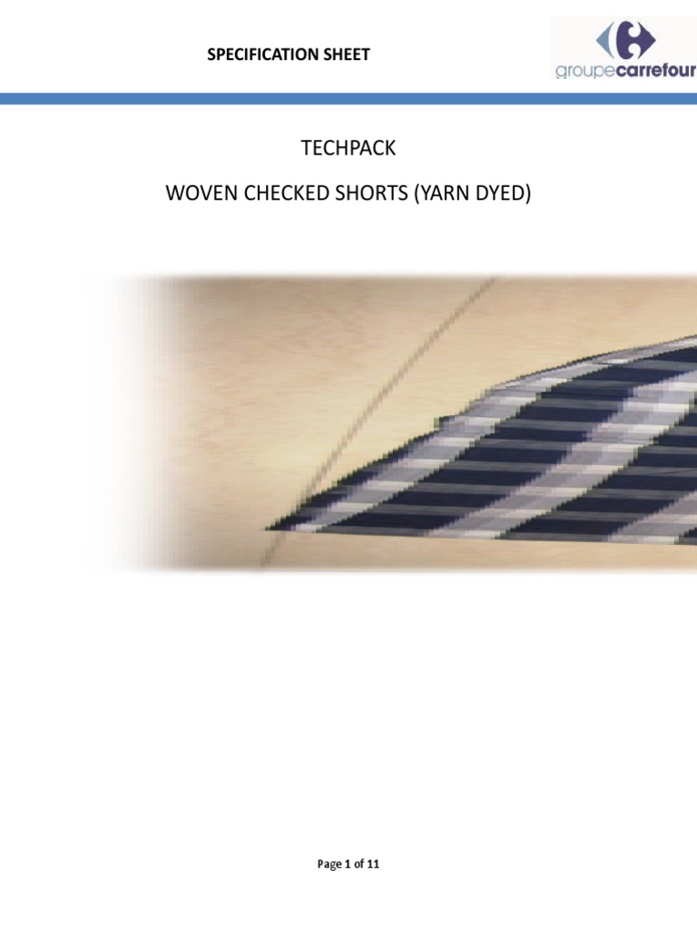 Techpack Woven Checked Shorts (Yarn Dyed) : Specification Sheet | PDF | Seam (Sewing) | Consumer ...