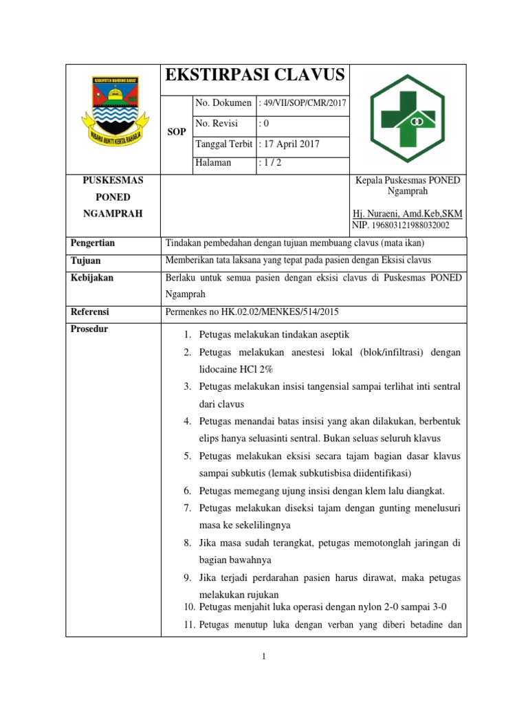 Prosedur Ekstirpasi Clavus di Puskesmas | PDF