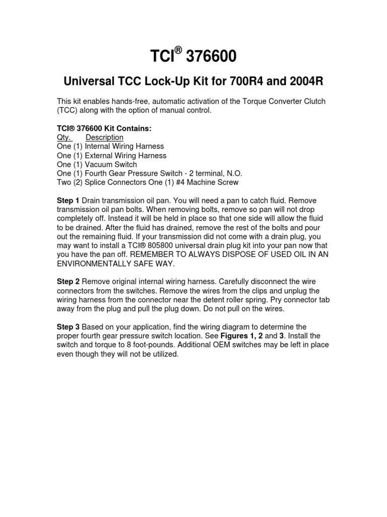 Universal TCC Lock-Up Kit For 700R4 and 2004R | PDF | Transmission ...