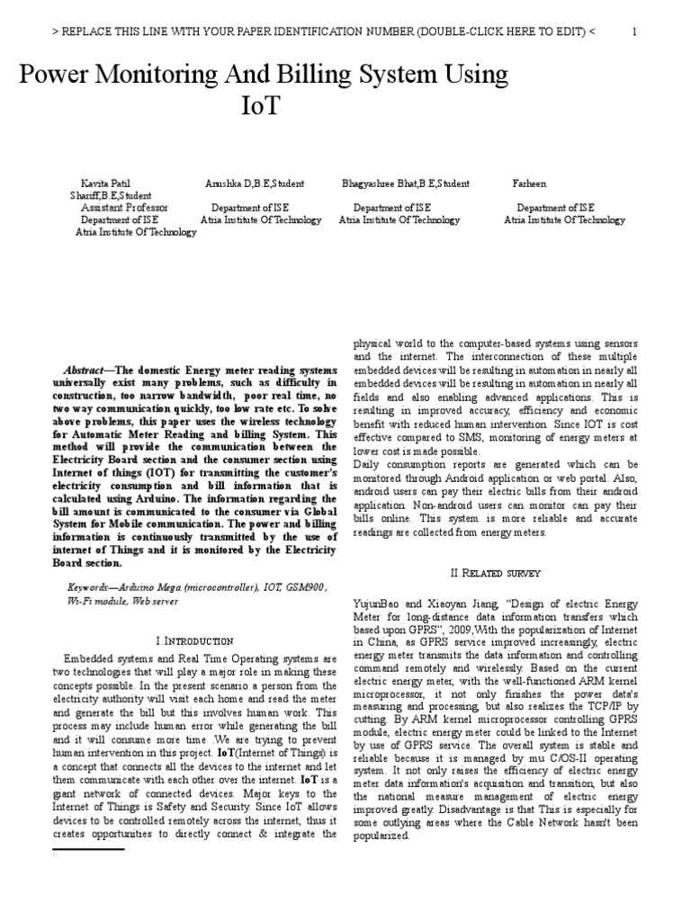 Power Monitoring and Billing System Using Iot: Abstract-The Domestic ...