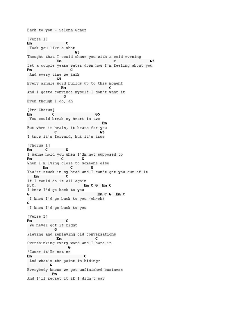 Back To You | PDF | Song Structure | Songs