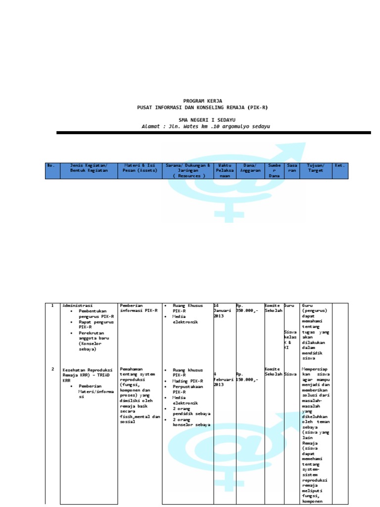Program Kerja PIK R | PDF