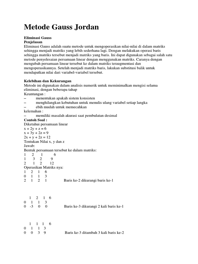 Metode Gauss Jordan | PDF