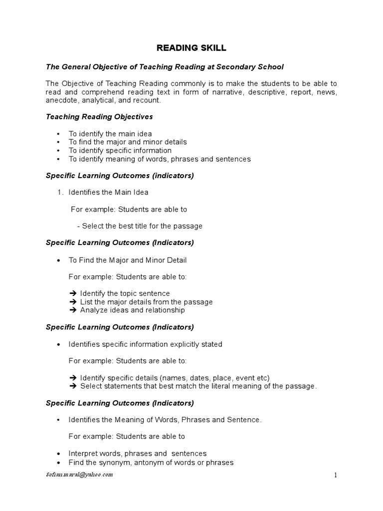 Objectives and Outcomes for Developing English Language Skills in ...