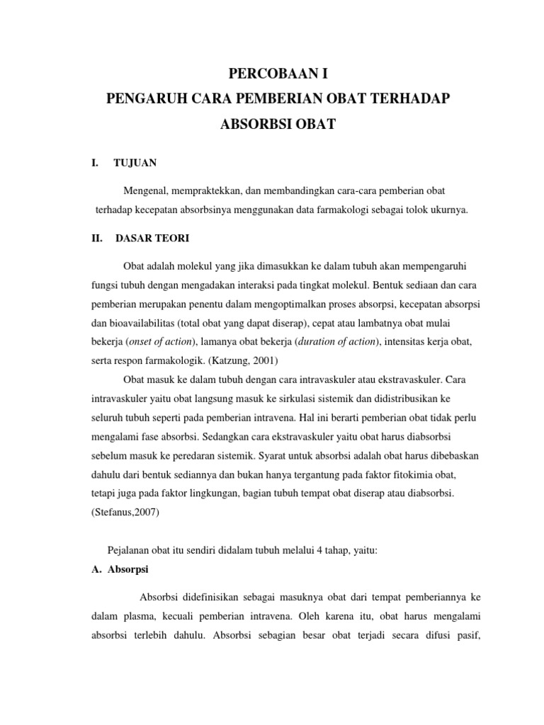 Dasar Teori Pengaruh Cara Pemberian Obat THD Absorbsi Obat | PDF