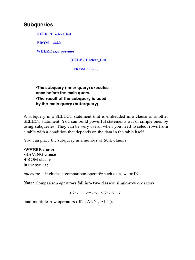 Query (Subquery) | PDF | Data Management | Sql