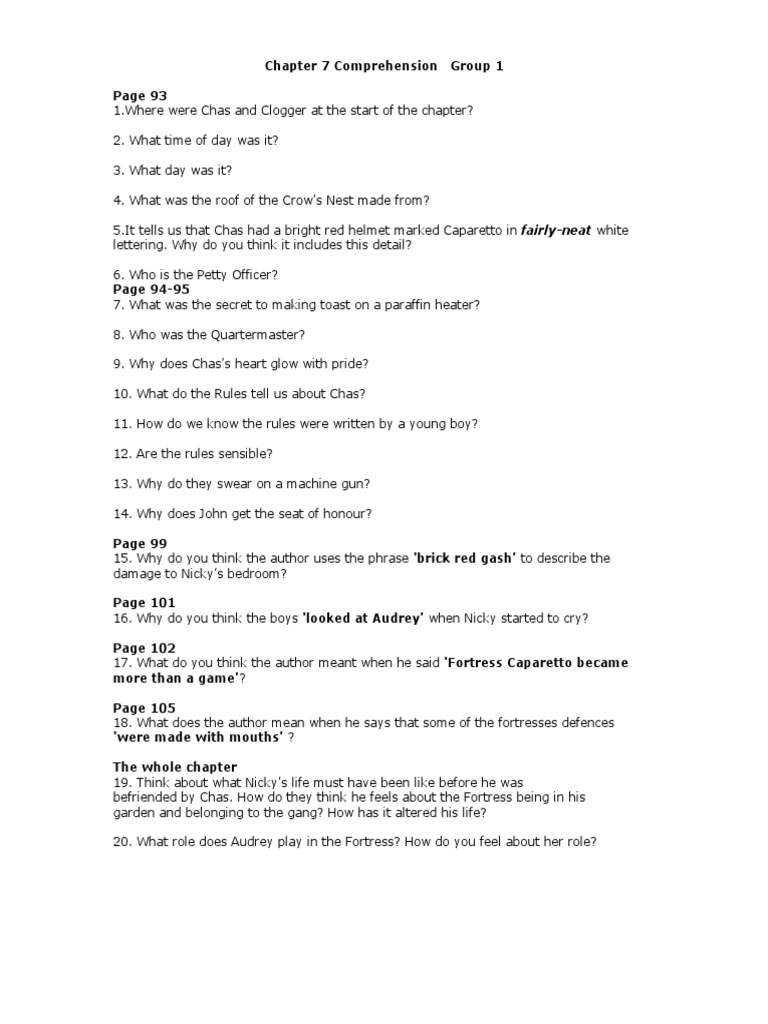 The Machine Gunners - Chapter 7 Comprehension Group 1 | PDF