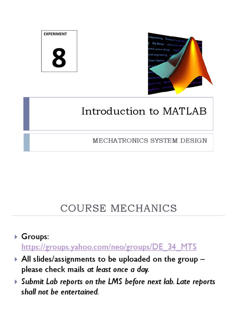 Introduction To MATLAB: Mechatronics System Design | PDF | Matlab | Matrix (Mathematics)
