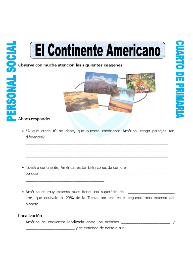Ficha Continente Americano Para Cuarto de Primaria | América del Sur ...