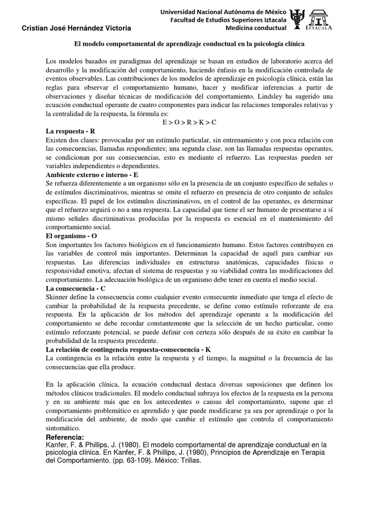 El Modelo Comportamental de Aprendizaje Conductual en La Psicología ...
