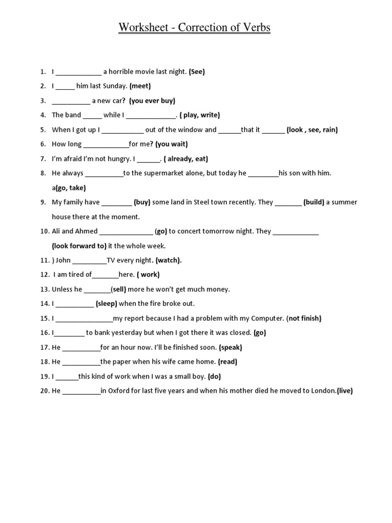 Worksheet - Correction of Verbs: (Look Forward To) It The Whole Week | PDF
