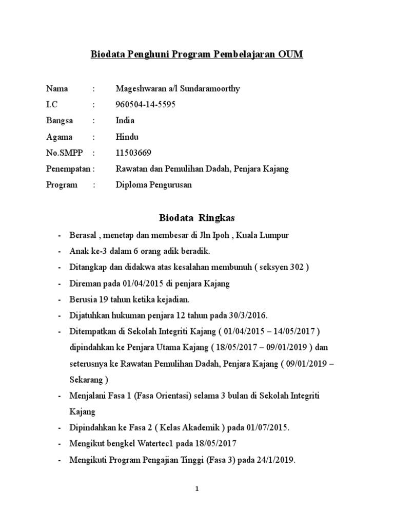 Biodata Penghuni (Magesh) | PDF
