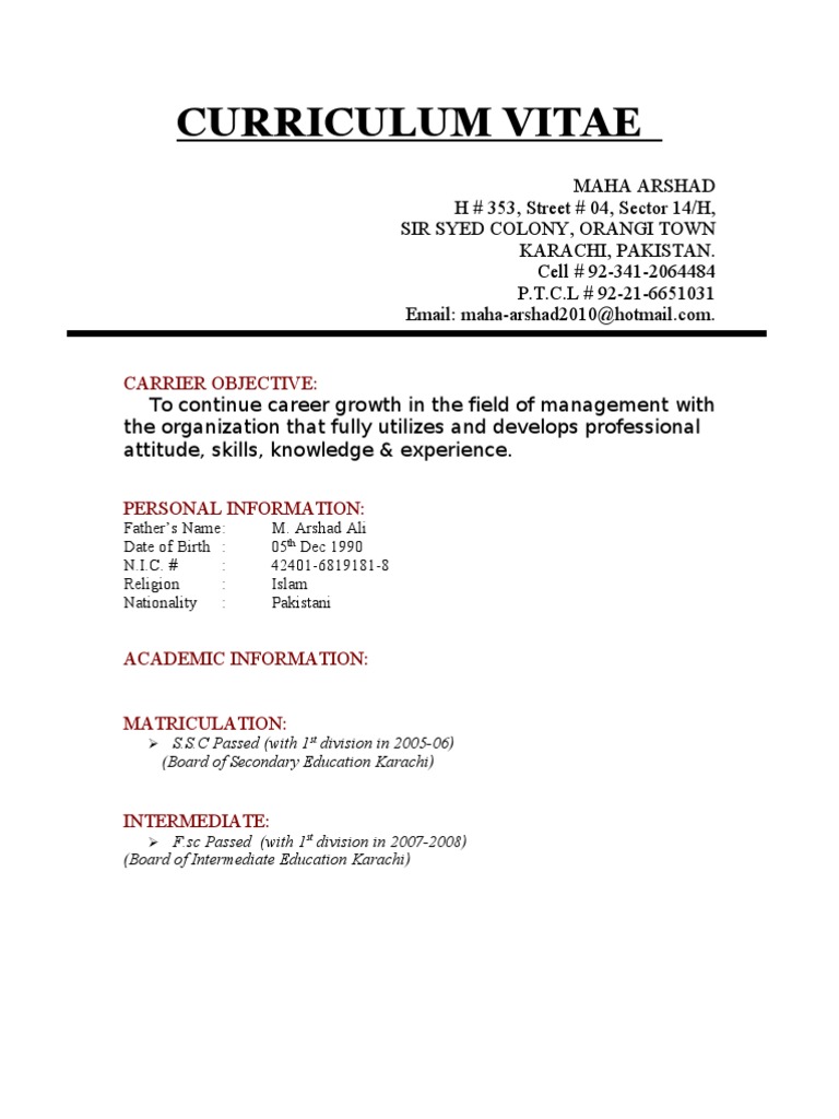 Maha Arshad's Curriculum Vitae | PDF