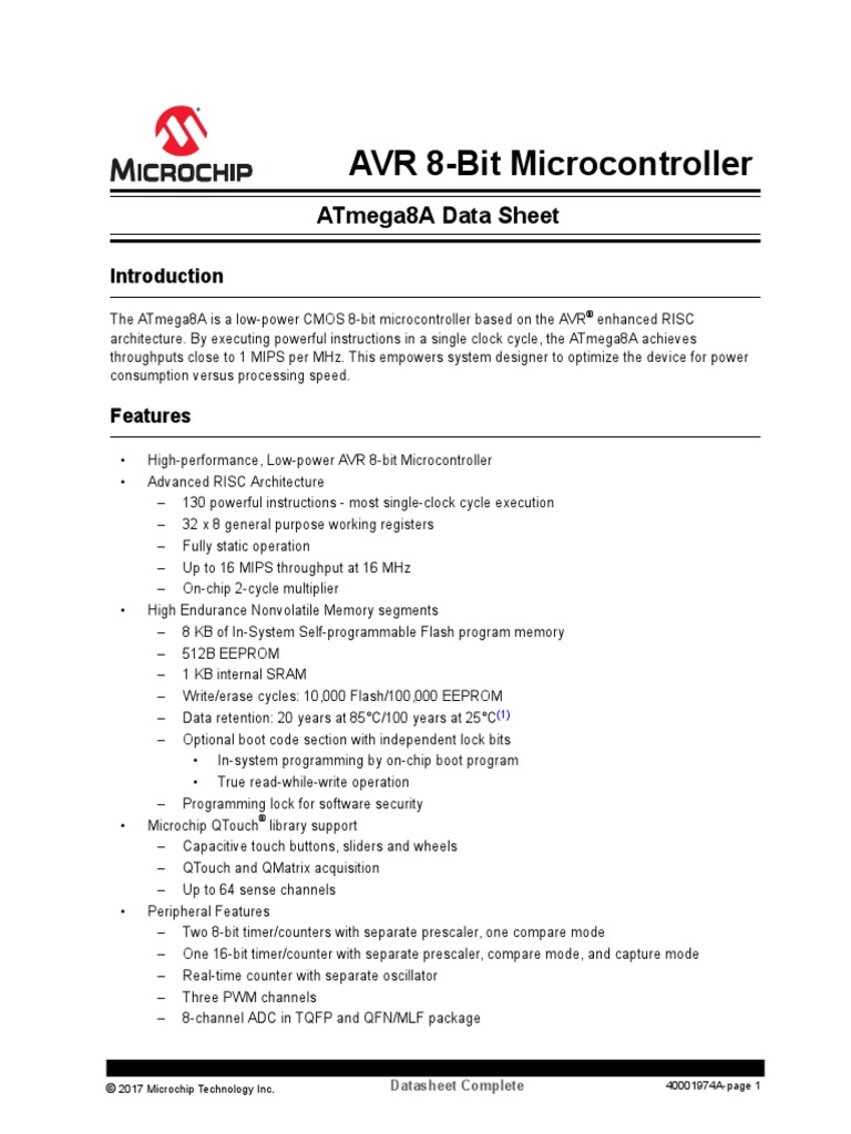 Microchip 8bit Mcu AVR ATmega8A Data Sheet 40001974A PDF | PDF ...