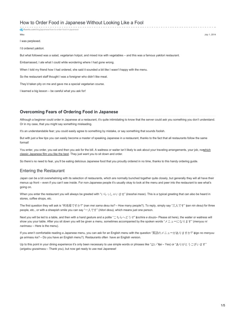 How To Order Food in Japanese | PDF | Waiting Staff | Menu