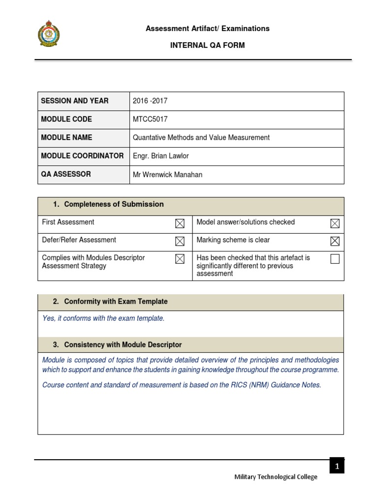 Internal QA Assessment for MTCC5017 | PDF | Test (Assessment) | Evaluation