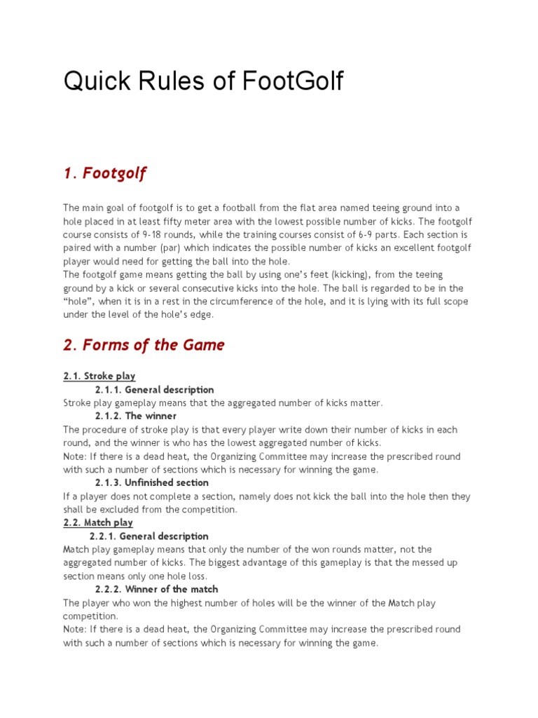Footgolf Quick Rules | PDF | Golf Course | Par (Score)