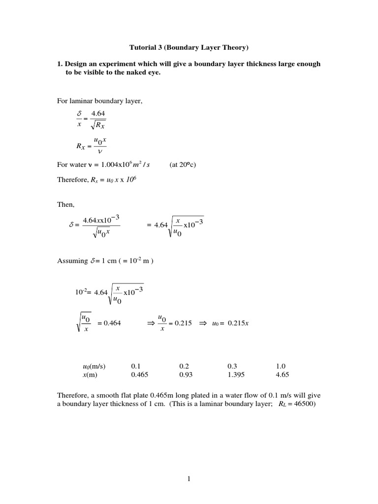 Tutorial 3 (Boundary Layer Theory) | PDF | Boundary Layer | Fluid Dynamics