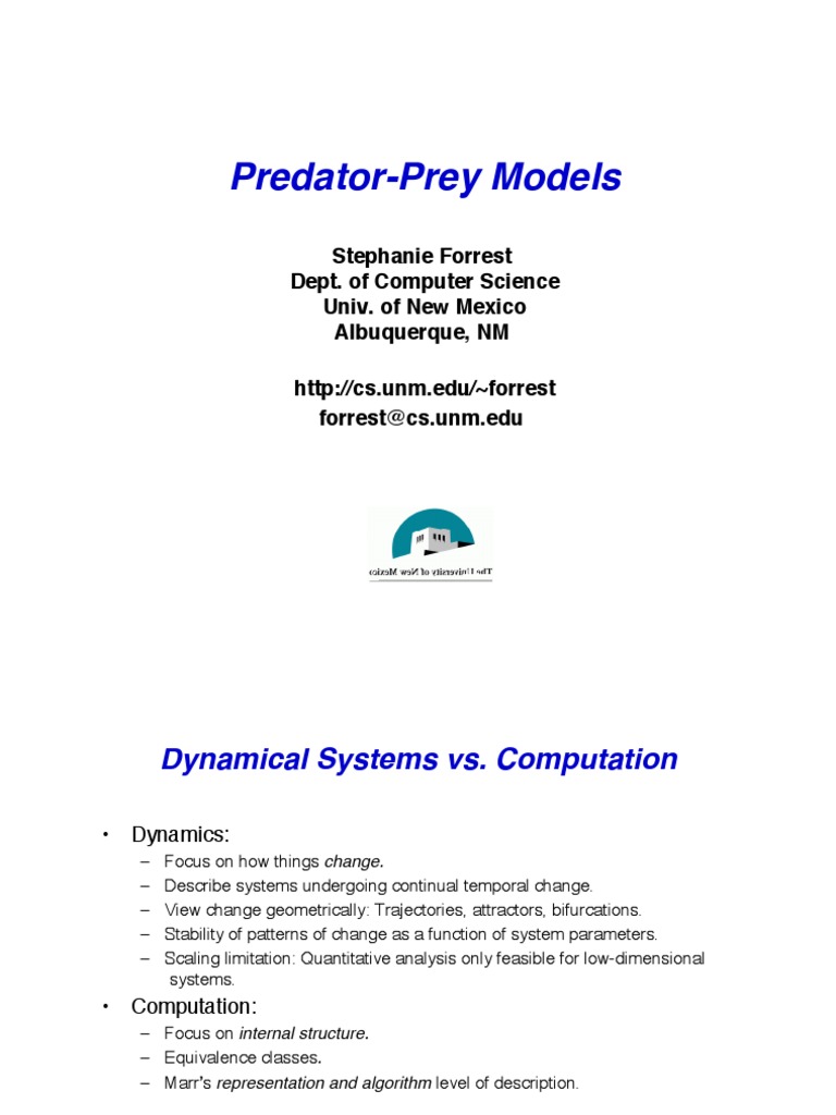 Predator-Prey Models: Stephanie Forrest Dept. of Computer Science Univ ...
